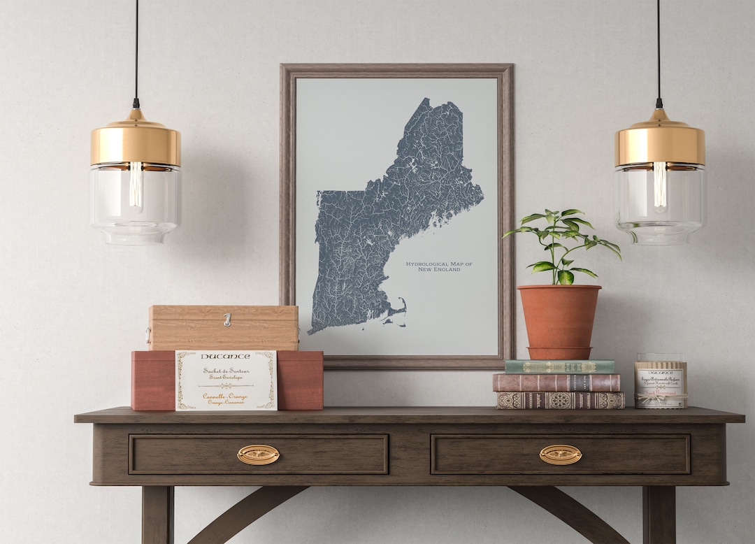 New England Hydrological Map of Rivers and Lakes, New England Rivers ...