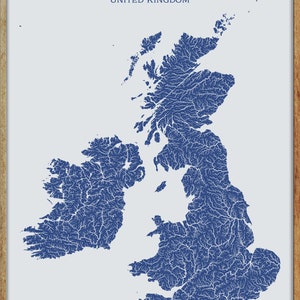 Hydrological Map of the UK and Ireland, Rivers and Lakes Print - Etsy