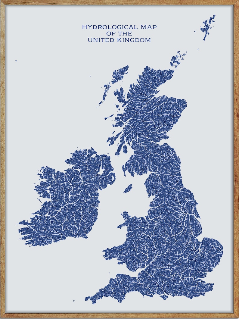 Hydrological Map of the UK and Ireland, Rivers and Lakes Print - Etsy