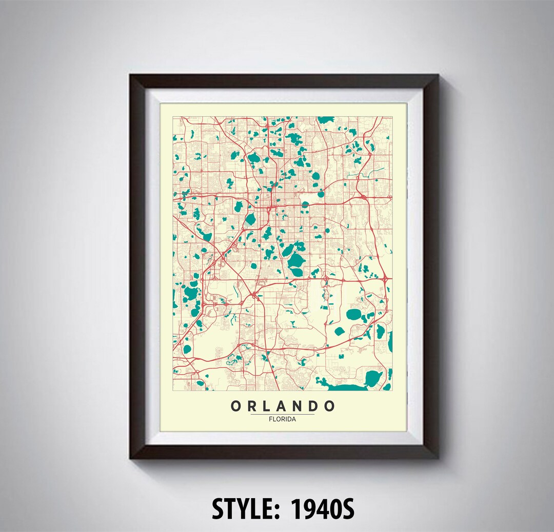 Map of Orlando, FL - Orlando Map - Orlando Poster - Office Décor - Wall ...