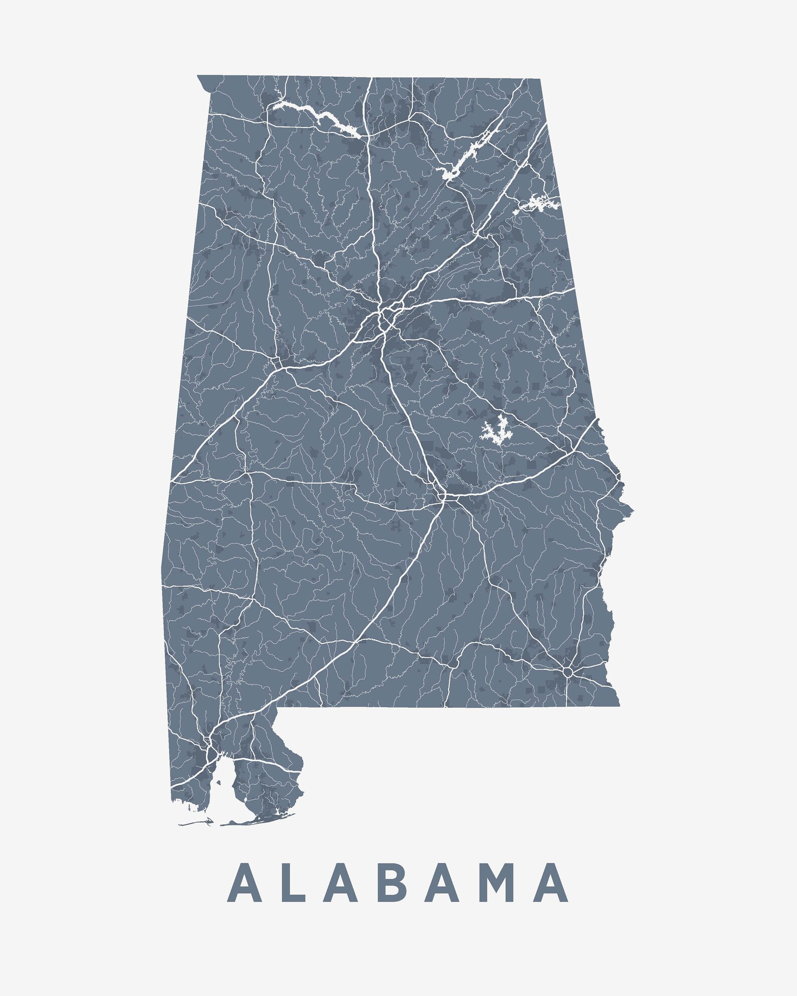 Alabama State Map Print Wall Art Alabama Print - Etsy