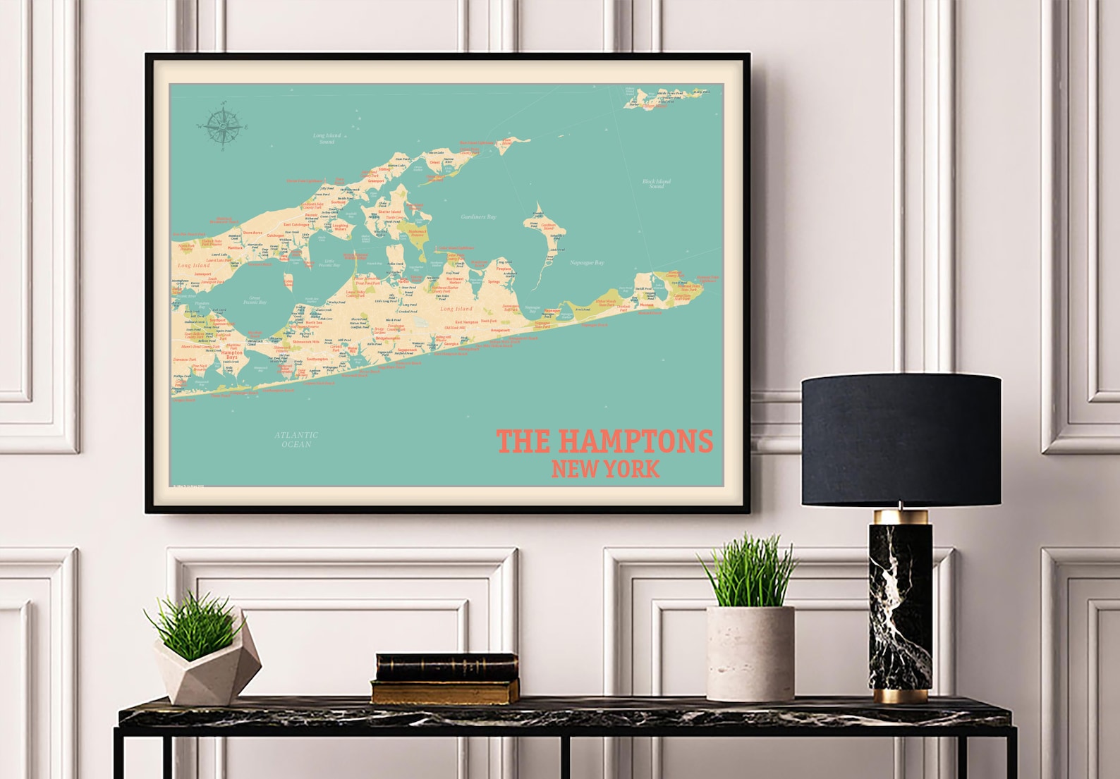 The Hamptons New York Map Long Island Coast Print Coast - Etsy
