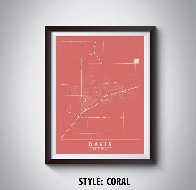 Map of Davis CA Davis Map Davis Poster Office Décor - Etsy