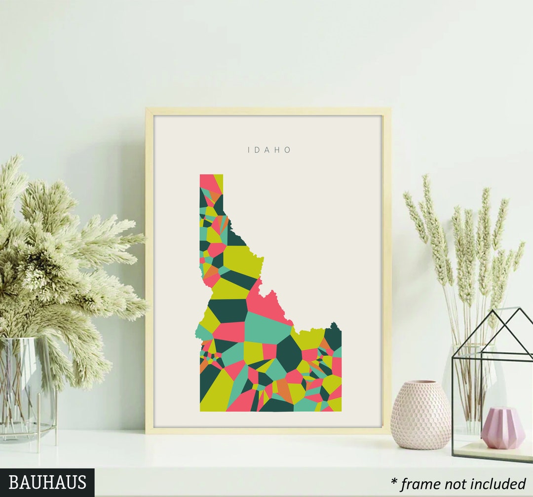 Idaho Polygon Map Print, Dimensional Midcentury Wall Art, Idaho ...