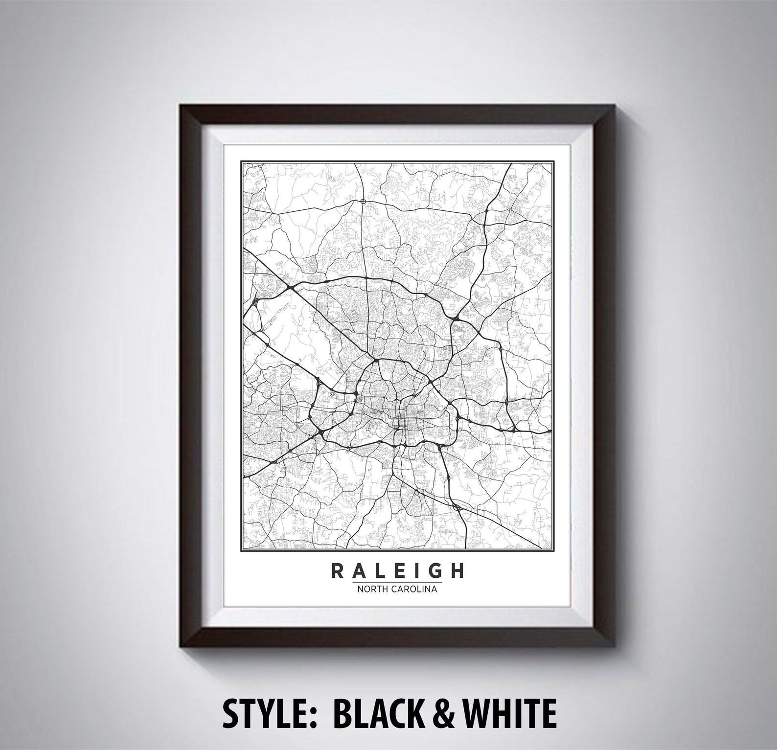 Map of Raleigh, NC Raleigh Map Raleigh Poster Office Décor Wall Art ...