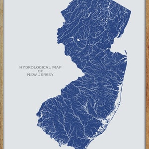 New Jersey Rivers and Lakes Map: Hydrological Poster - Etsy