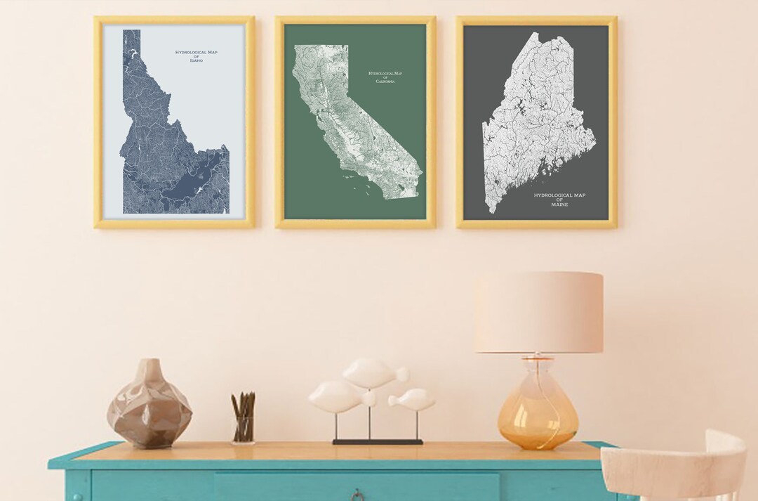 Hydrological Map Set: Choose Any 3 US State River Maps - Etsy
