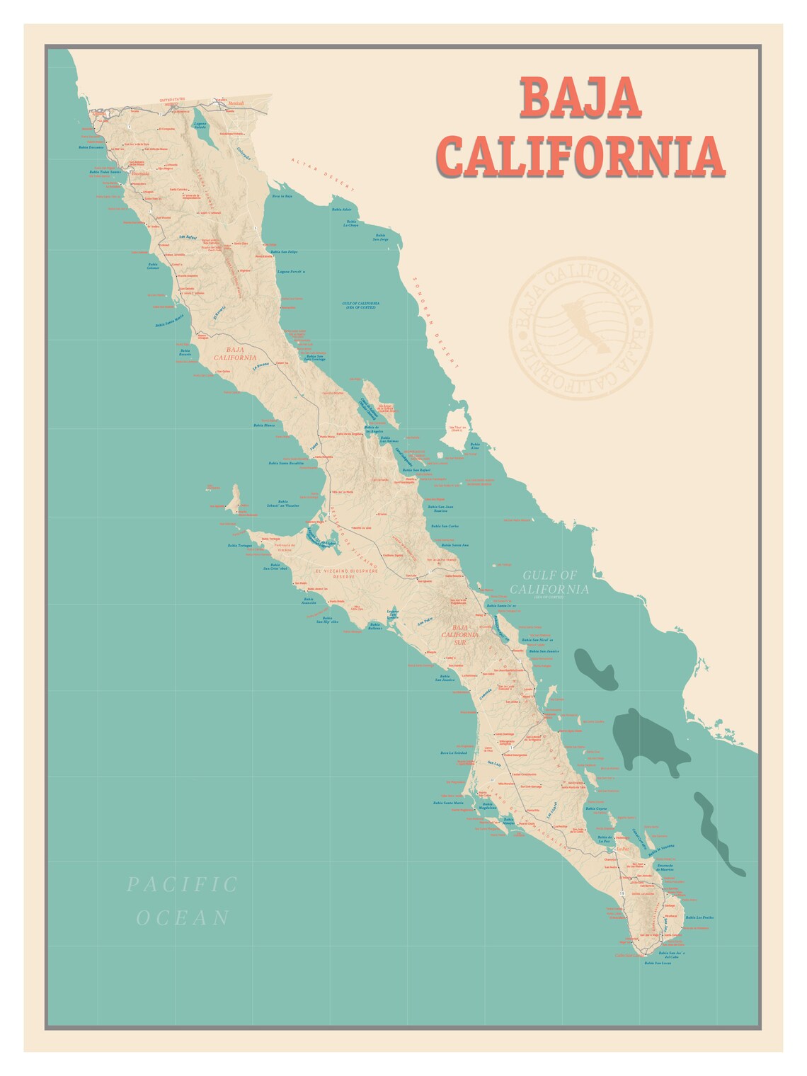 Baja California Map Baja Map Print Baja Mexico Poster - Etsy