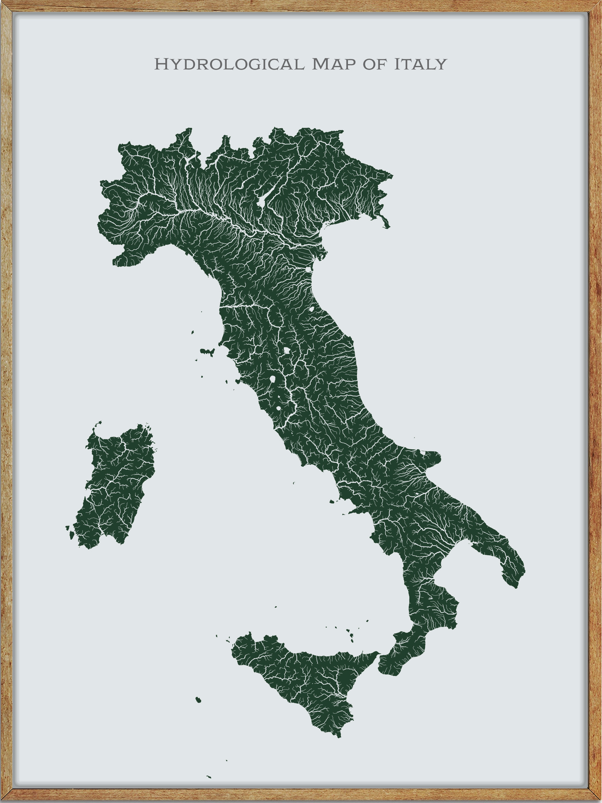 Italy Hydrological Map of Rivers and Lakes Map of Italy | Etsy