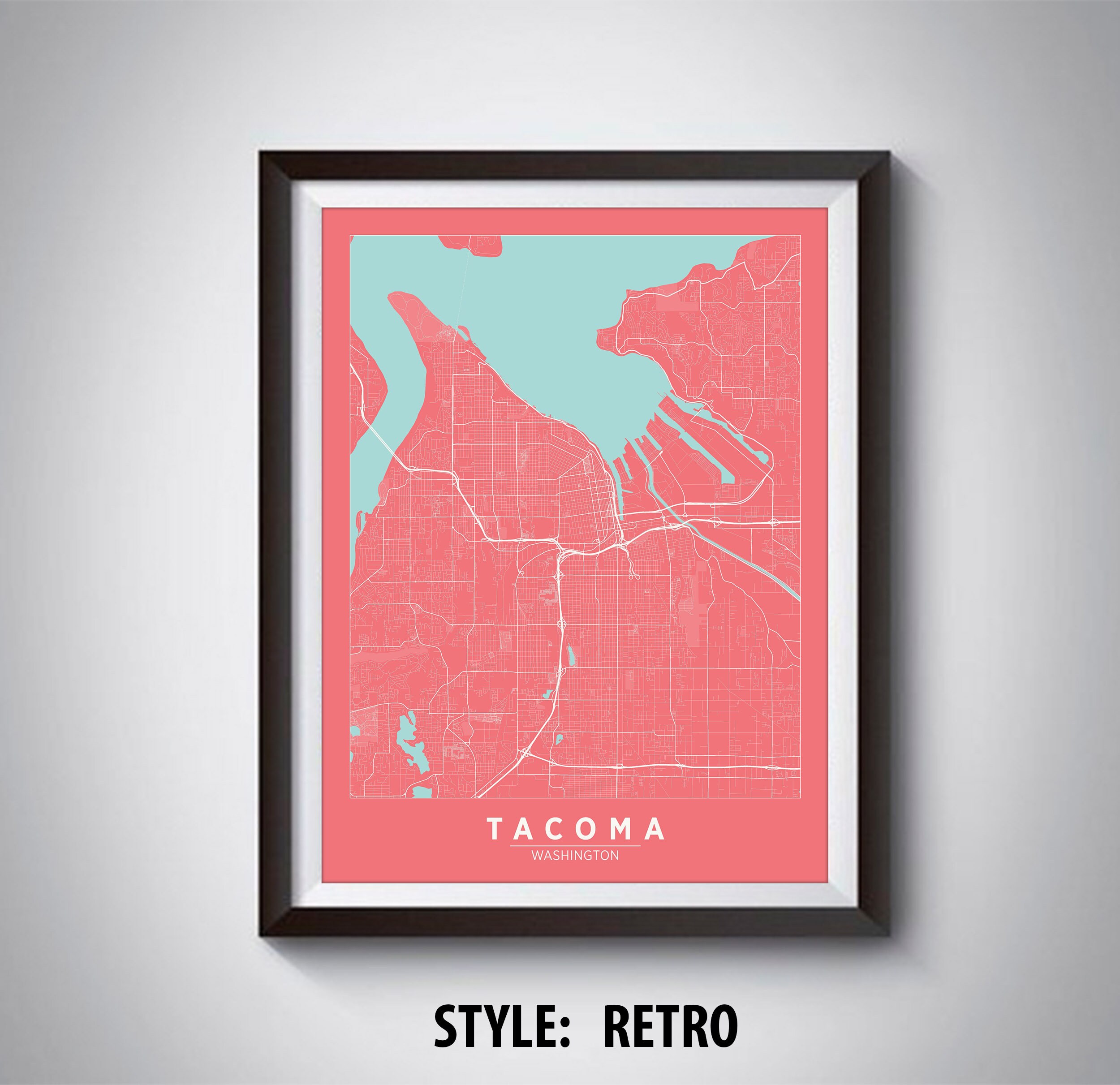Map of Tacoma WA Tacoma Map Tacoma Poster Office Décor - Etsy
