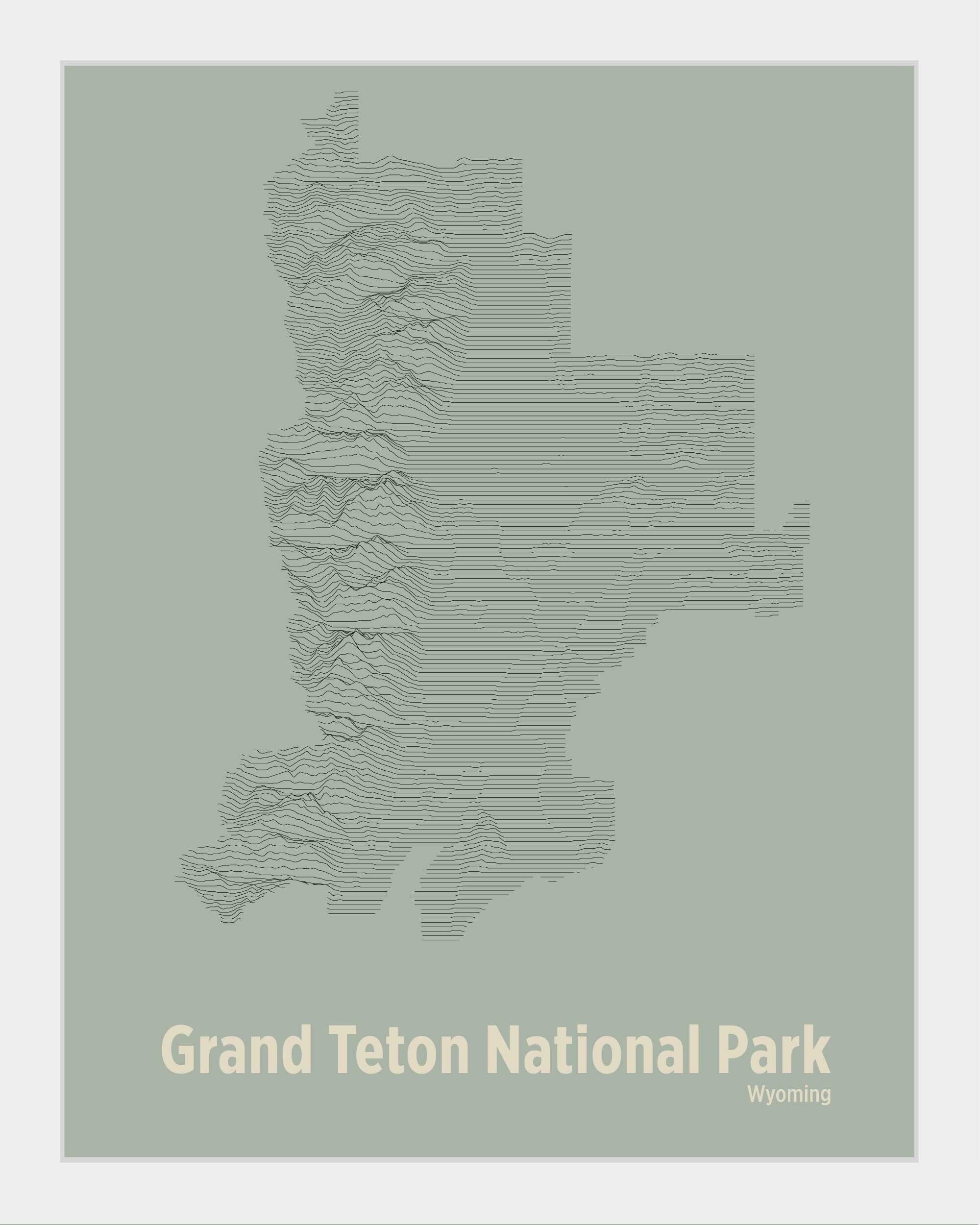 Grand Teton National Park Ridgeline Map Geographic Contours - Etsy