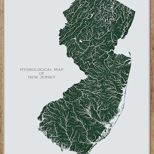 New Jersey Rivers and Lakes Map: Hydrological Poster - Etsy