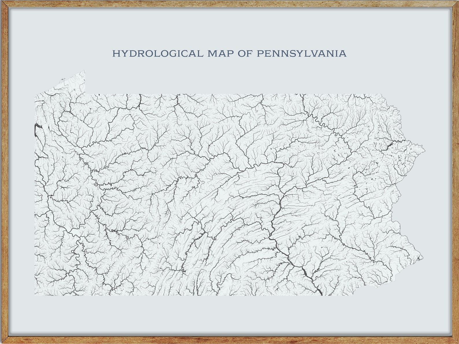 Pennsylvania Hydrological Map of Rivers and Lakes - Etsy