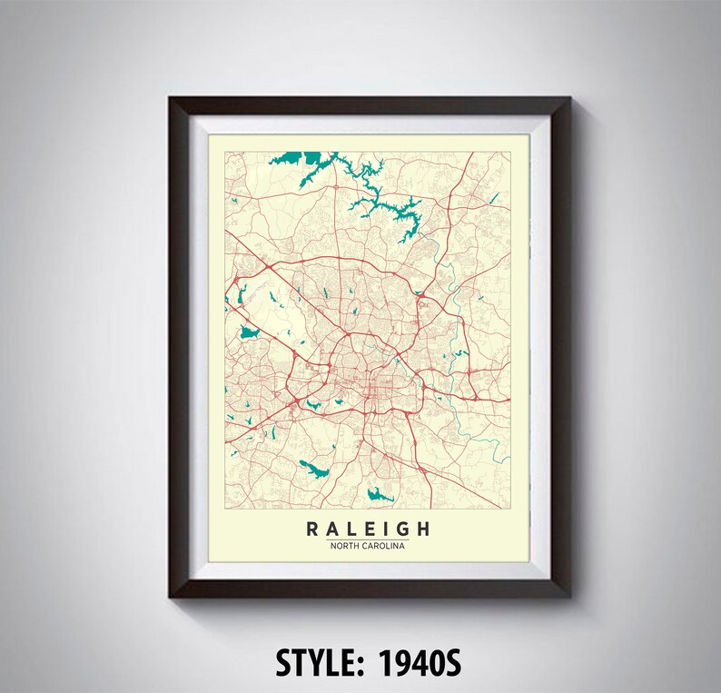 Map of Raleigh NC Raleigh Map Raleigh Poster Office - Etsy