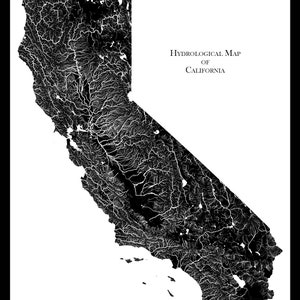 California Rivers and Lakes Map: Hydrological Poster - Etsy