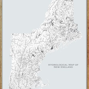 New England Rivers and Lakes Map: Hydrological Poster - Etsy