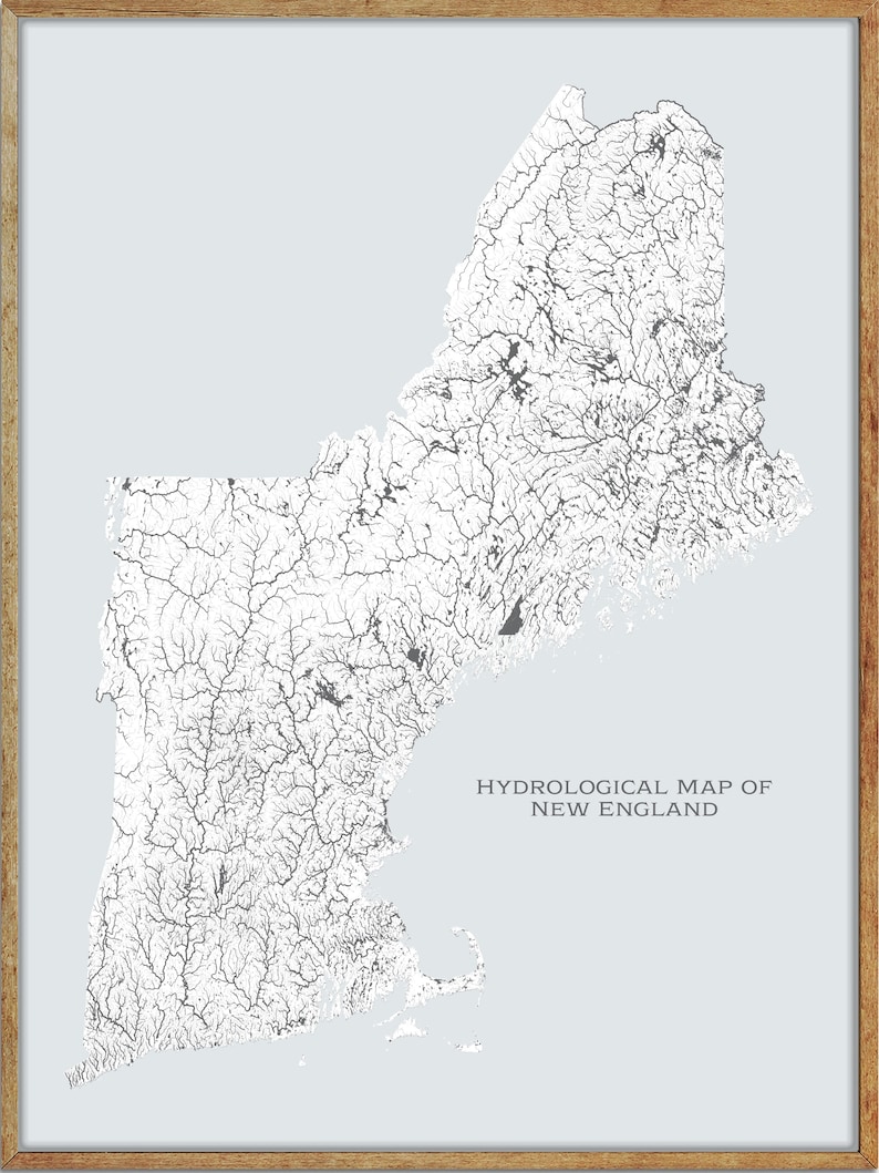New England Hydrological Map of Rivers and Lakes New England - Etsy