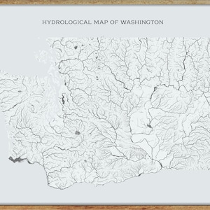Washington Rivers and Lakes Map: Hydrological Poster Art - Etsy