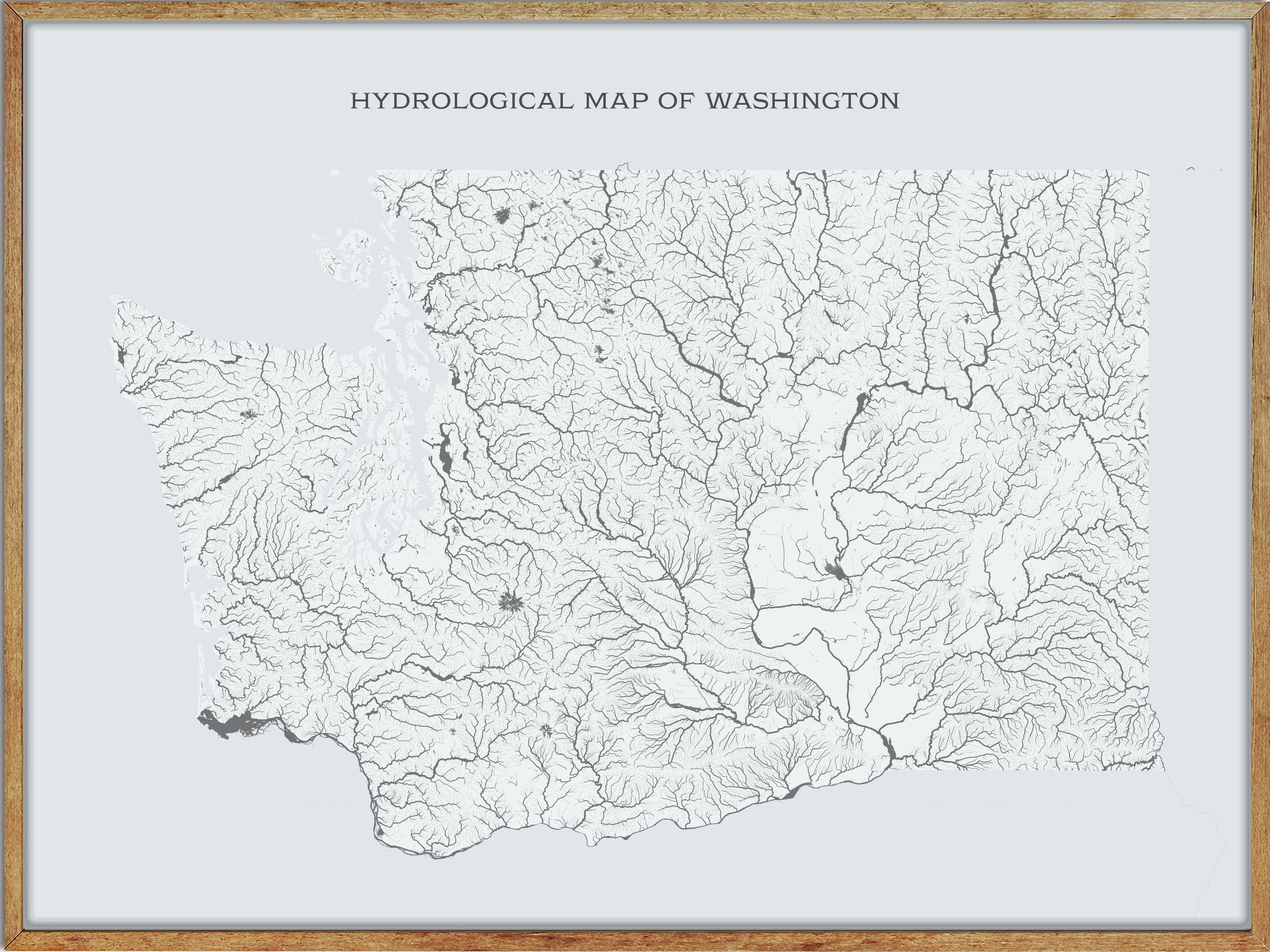 Washington Hydrological Map of Rivers and Lakes Washington | Etsy