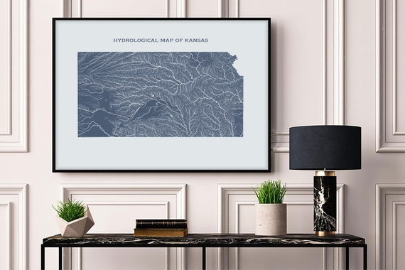 Kansas Hydrological Map of Rivers and Lakes Kansas Rivers | Etsy