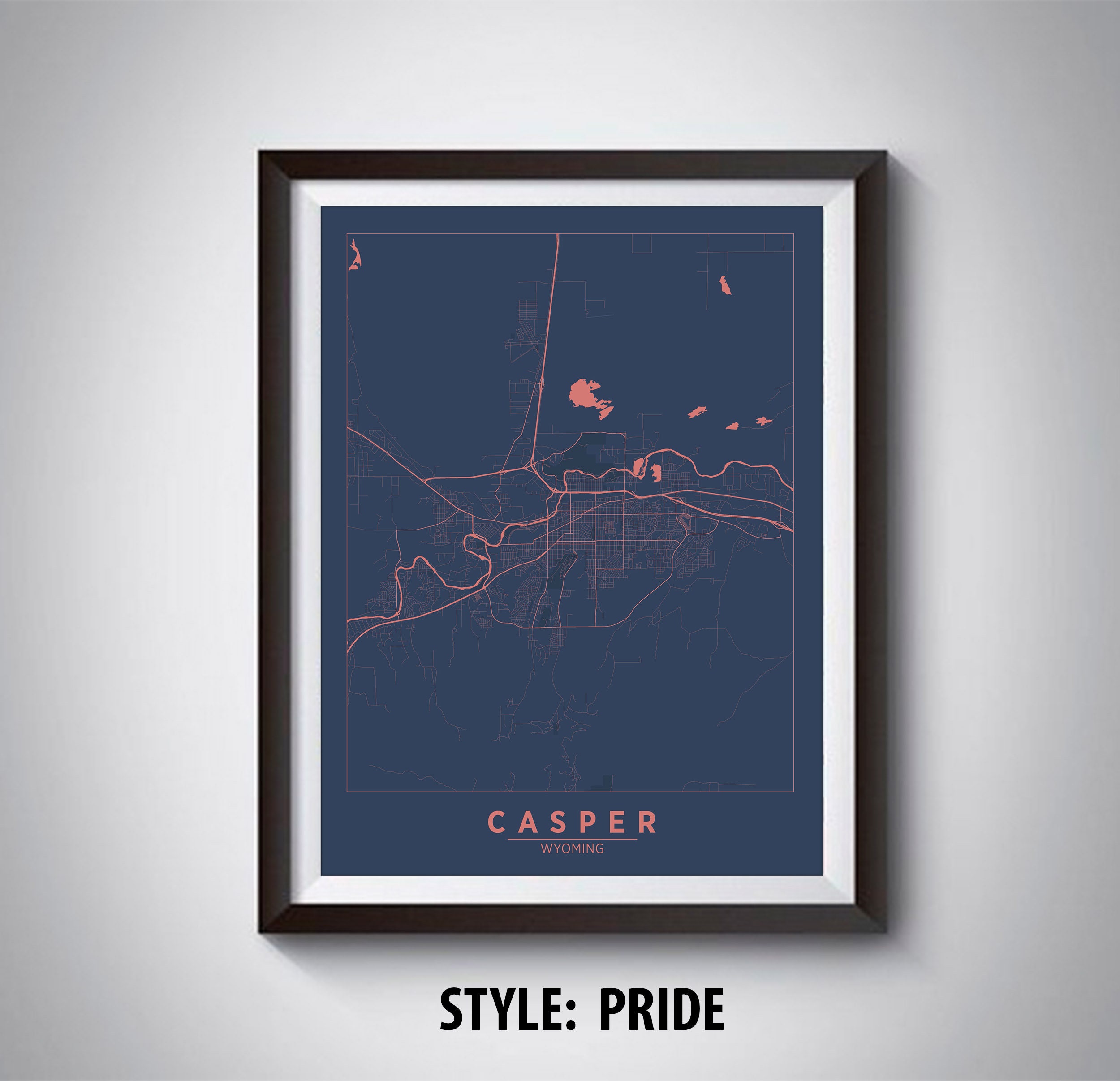 Map of Casper WY Casper Map Casper Poster Office Décor - Etsy