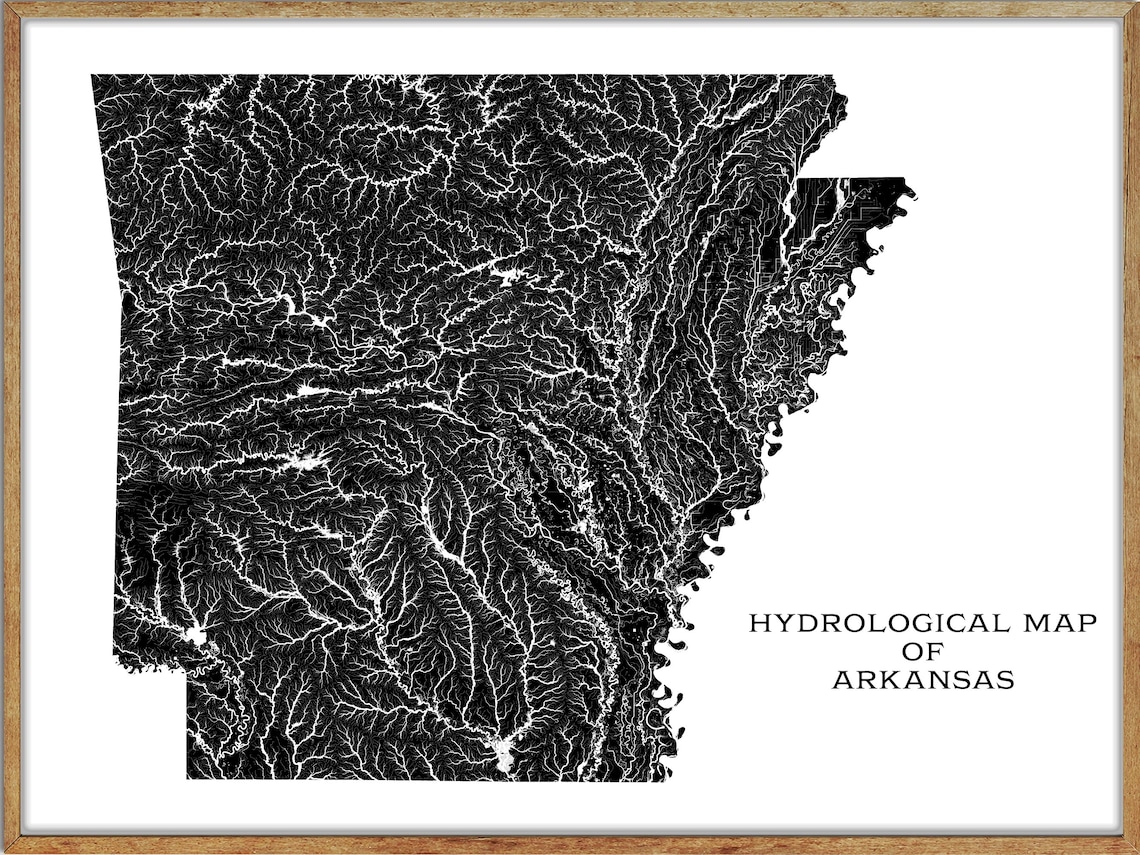 Arkansas Hydrological Map of Rivers and Lakes Arkansas Rivers | Etsy