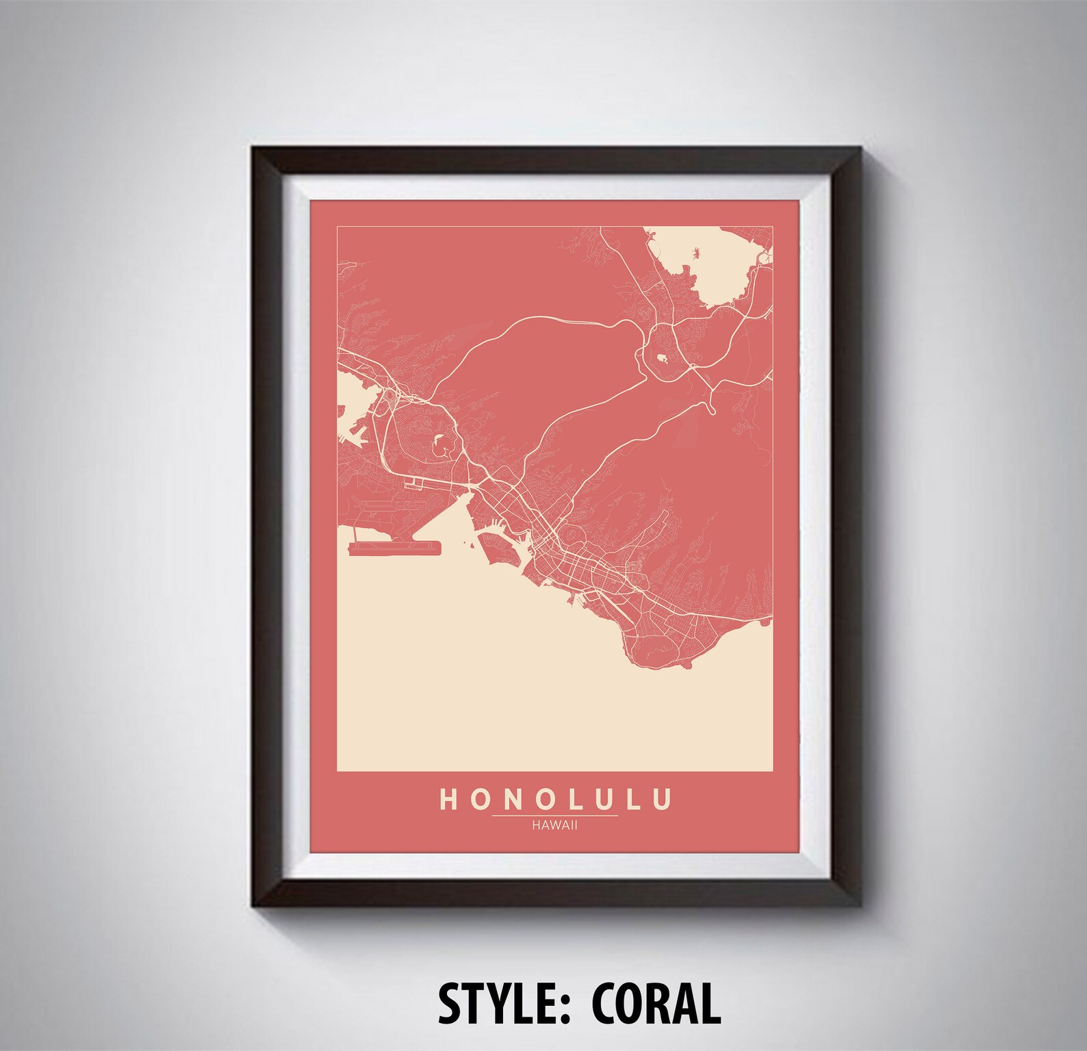 Map of Honolulu HI Honolulu Map Honolulu Poster Office - Etsy