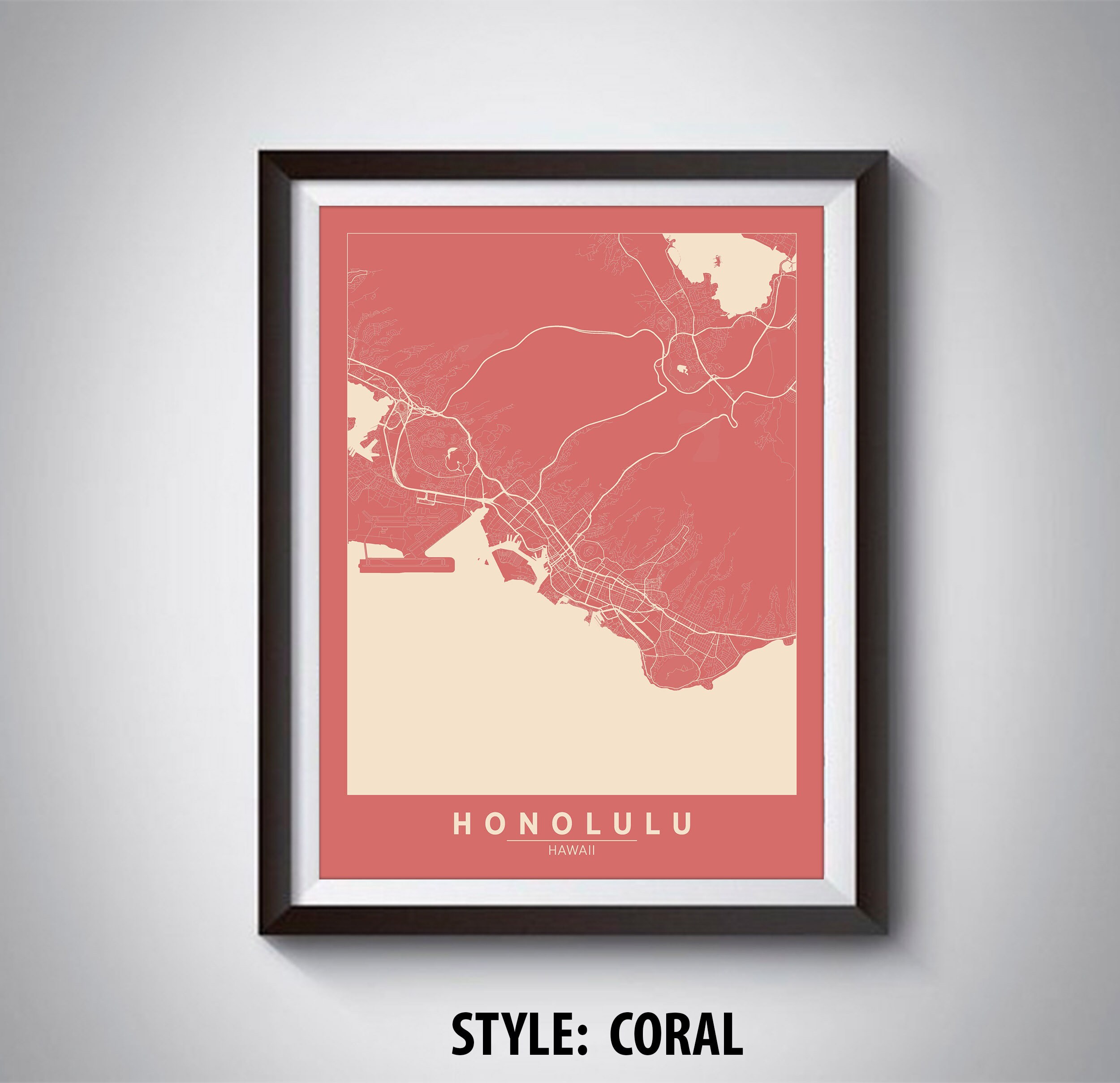 Map of Honolulu HI Honolulu Map Honolulu Poster Office - Etsy
