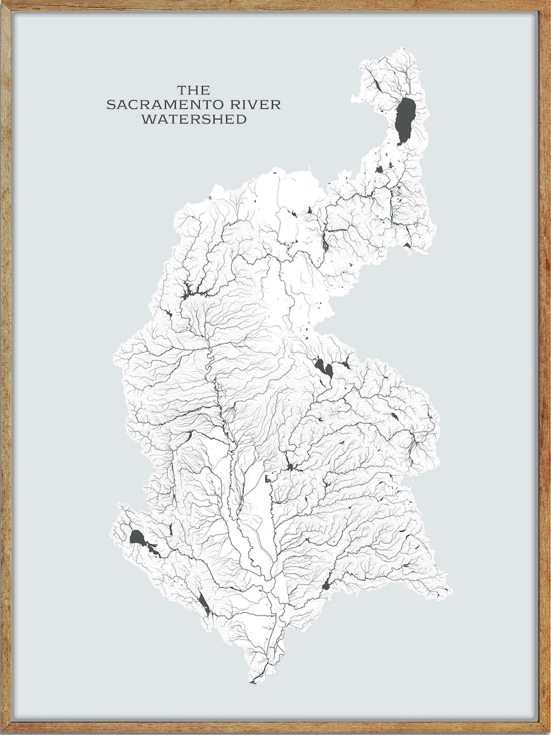 Sacramento River Watershed Map of Rivers and Lakes - Etsy