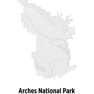 Arches National Park Ridgeline Map - Geographic Contours Print of ...