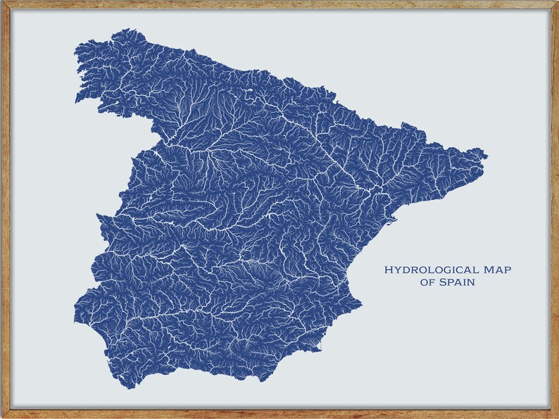 Spain Hydrological Map of Rivers and Lakes Spain Map | Etsy
