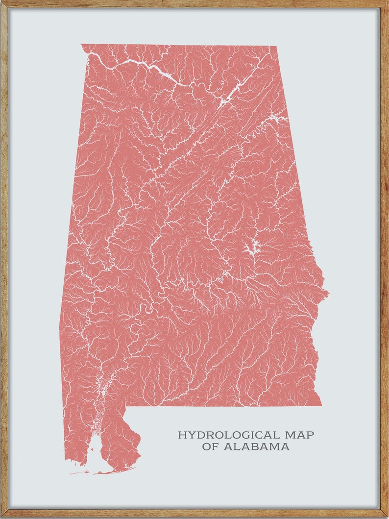 Alabama Hydrological Map of Rivers and Lakes Alabama Rivers - Etsy