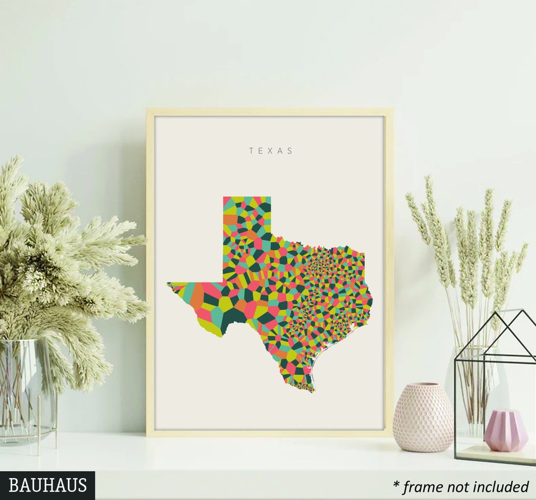 Texas Polygon Map Print Dimensional Midcentury Wall Art - Etsy