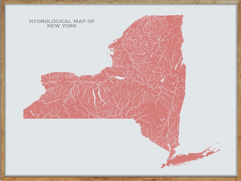 New York Hydrological Map of Rivers and Lakes New York Rivers - Etsy