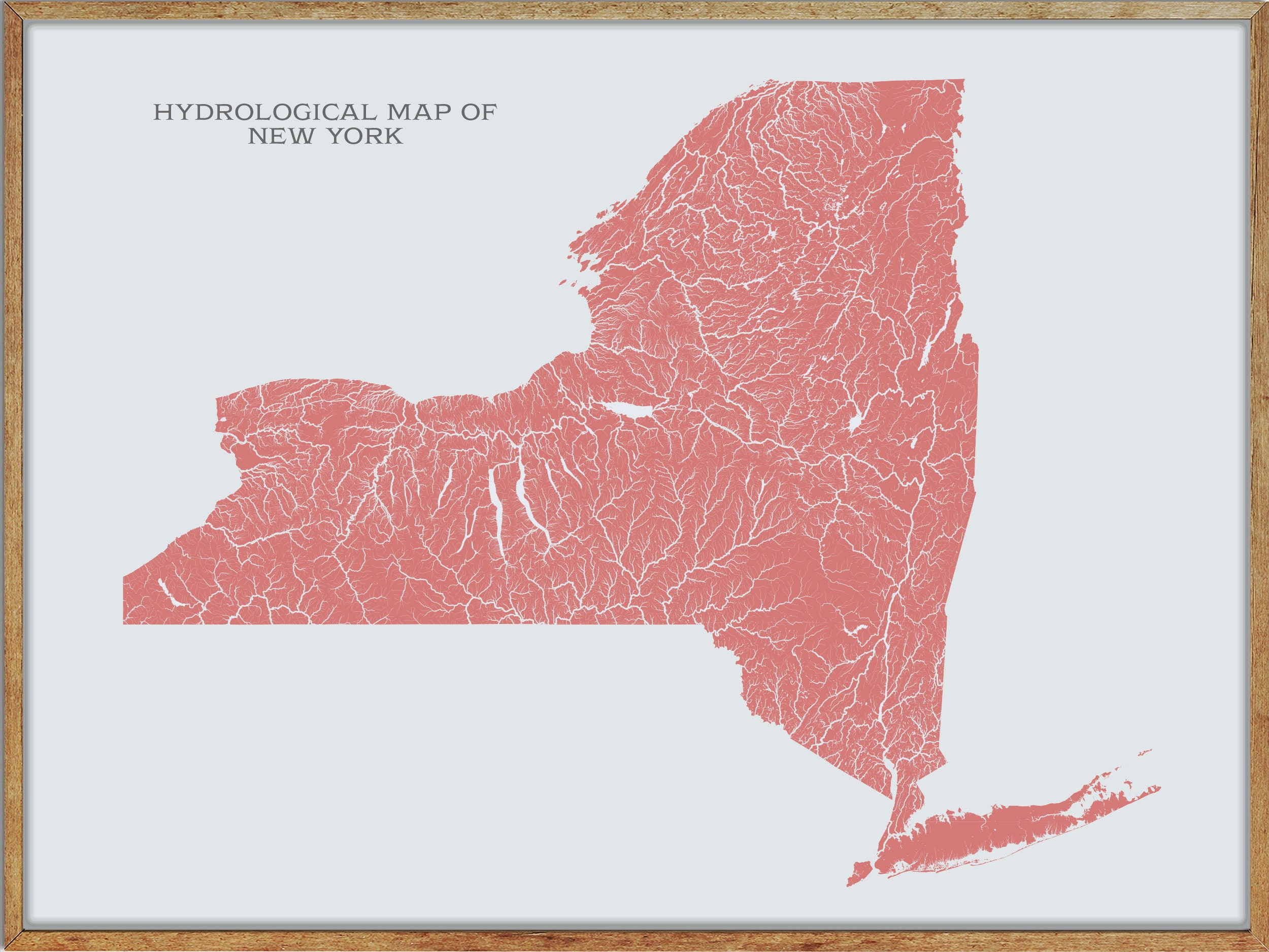New York Hydrological Map of Rivers and Lakes New York Rivers | Etsy