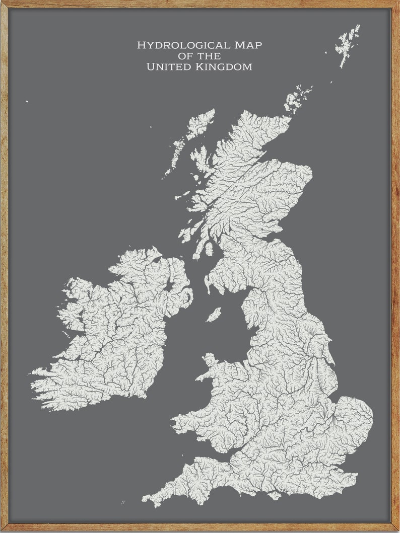 Hydrological Map of the UK and Ireland, Rivers and Lakes Print - Etsy