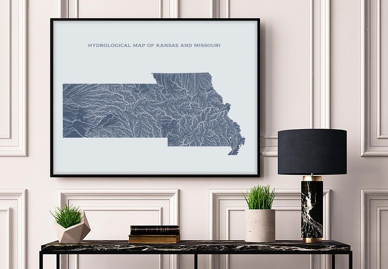 Kansas and Missouri Hydrological Map of Rivers and Lakes - Etsy