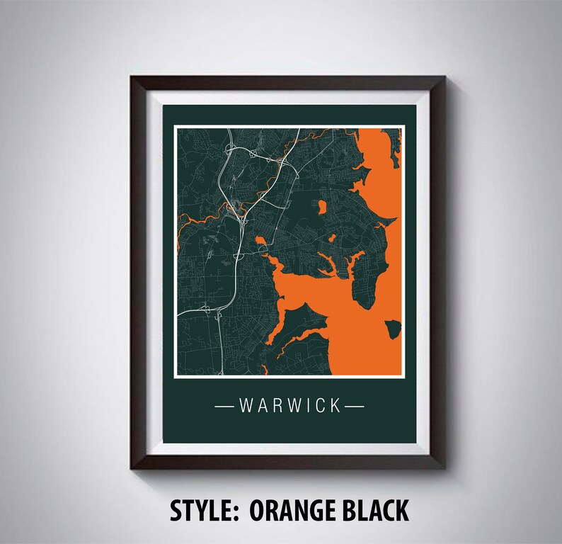 Map of Warwick RI Warwick Map Warwick Poster Office | Etsy