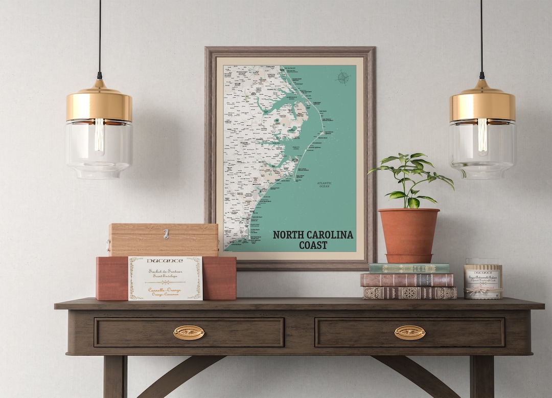North Carolina Coast Map Print: Retro Beach Poster - Etsy