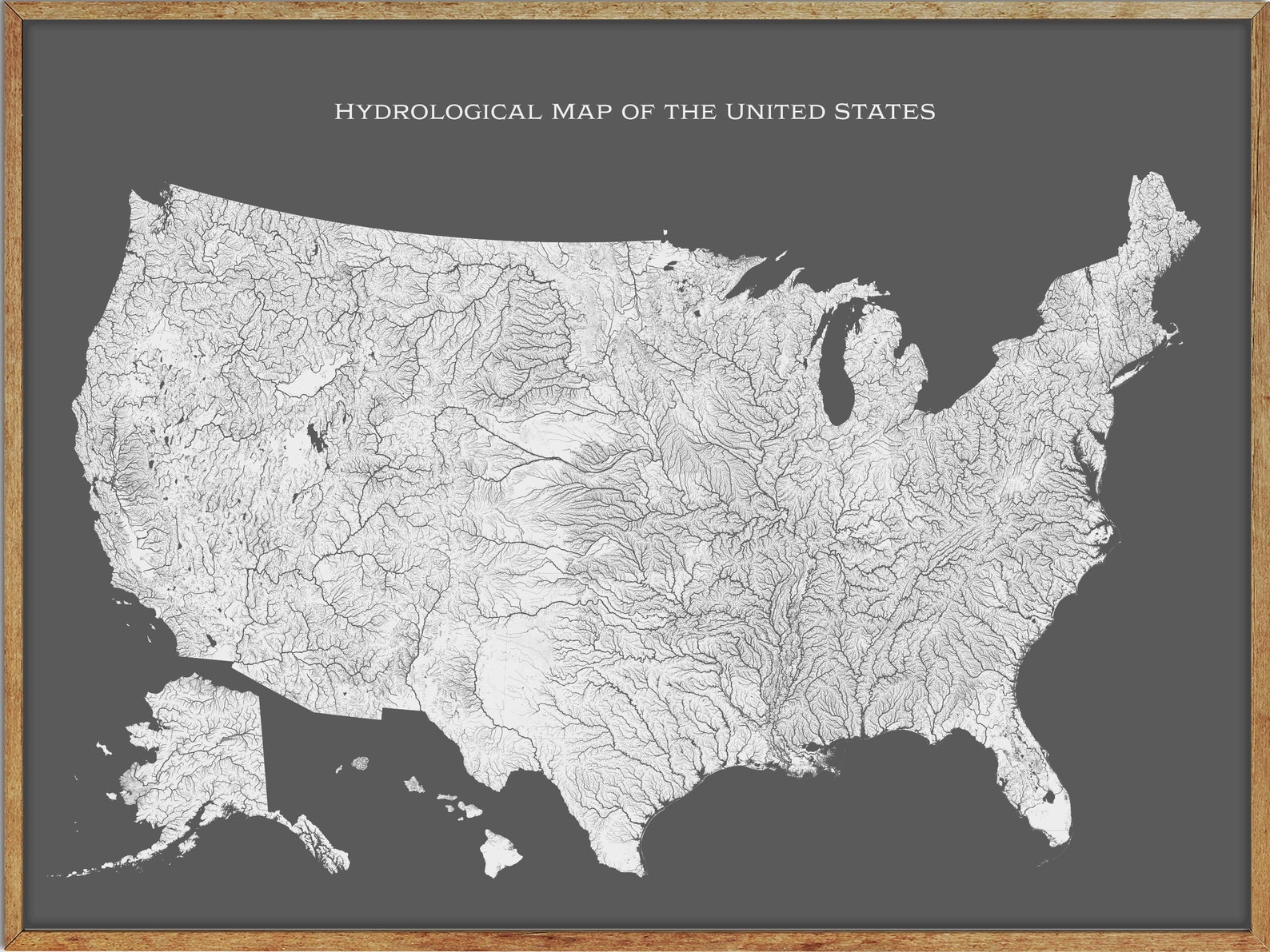 US Hydrological Map of Rivers and Lakes Hydrological Map of - Etsy