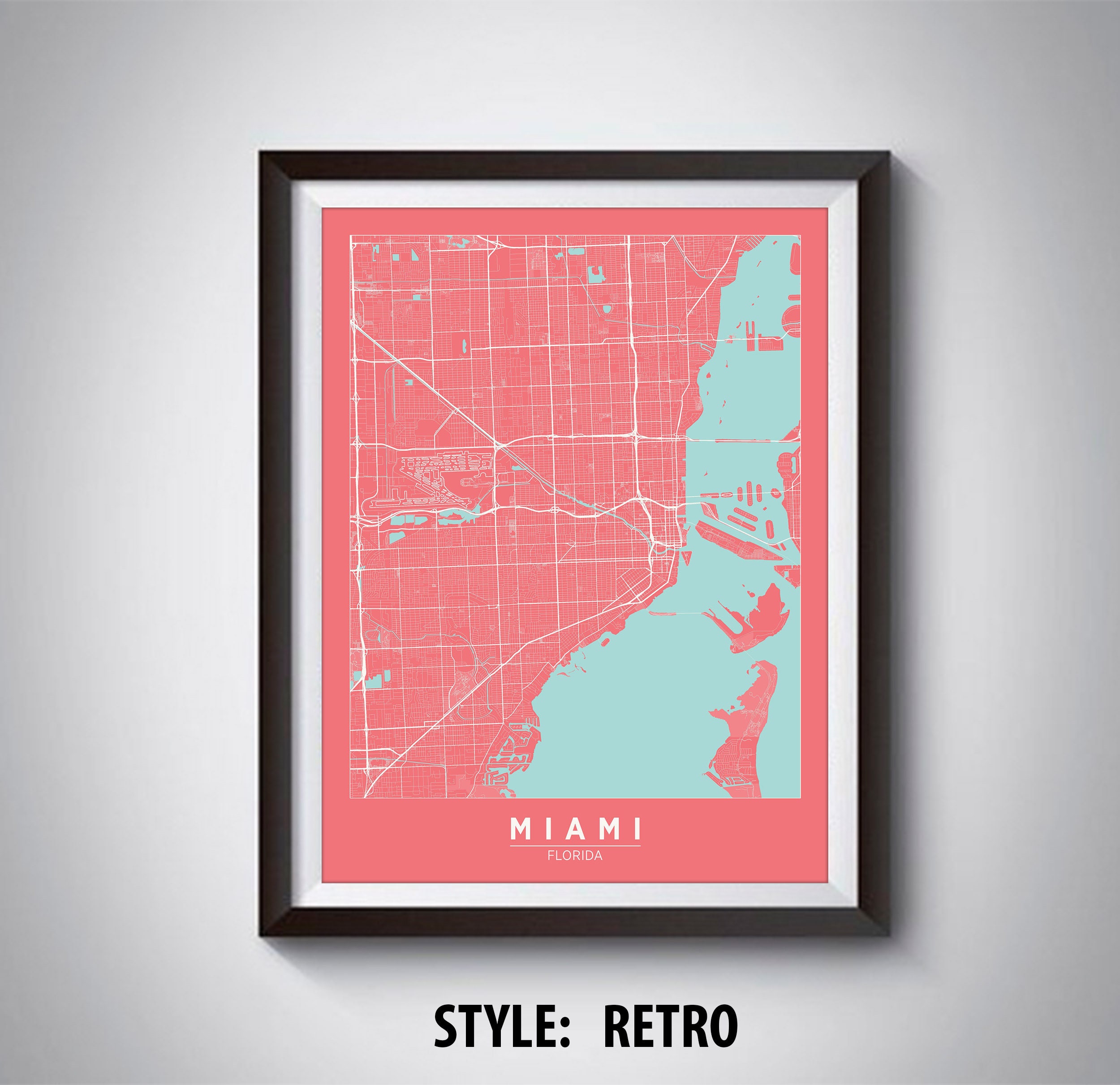 Miami Map Print: Florida Travel Poster, Office Wall Art - Etsy
