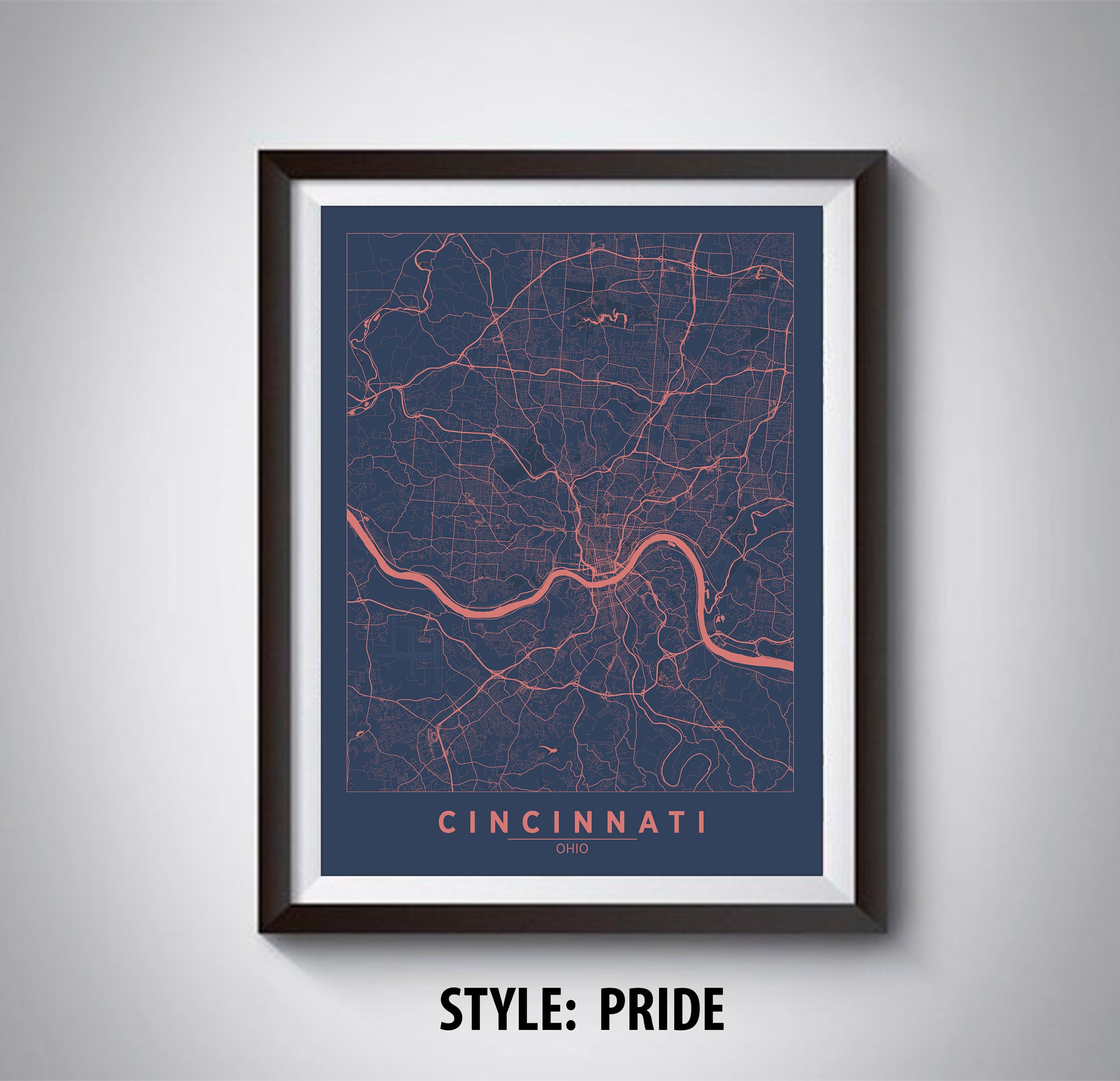 Cincinnati Map Print: Ohio Travel Poster, Office Wall Art - Etsy