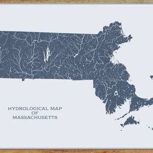 Massachusetts Rivers and Lakes Map Poster: Hydrological Art Print - Etsy
