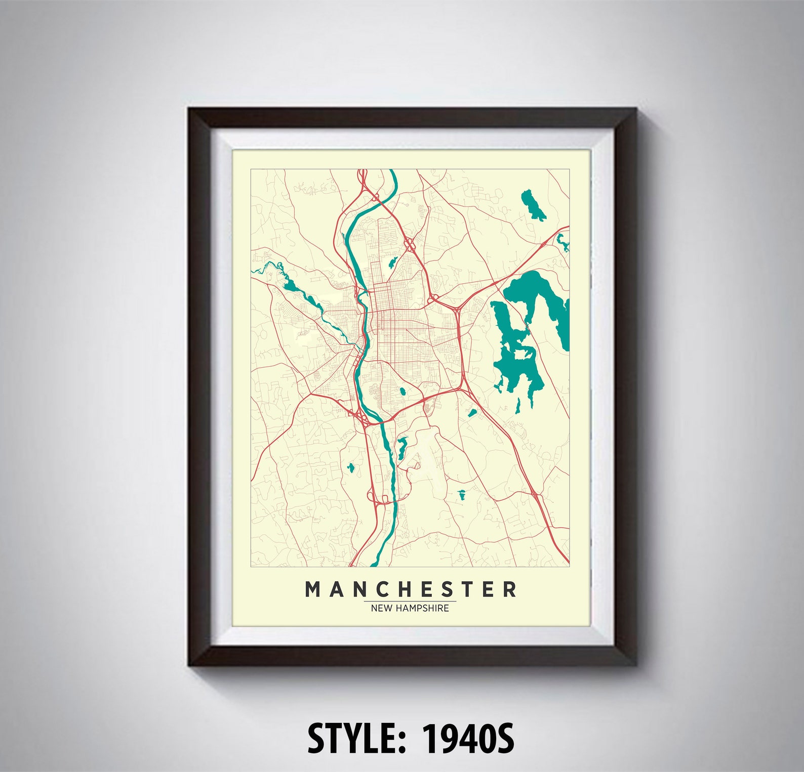 Map of Manchester NH Manchester Map Manchester Poster - Etsy