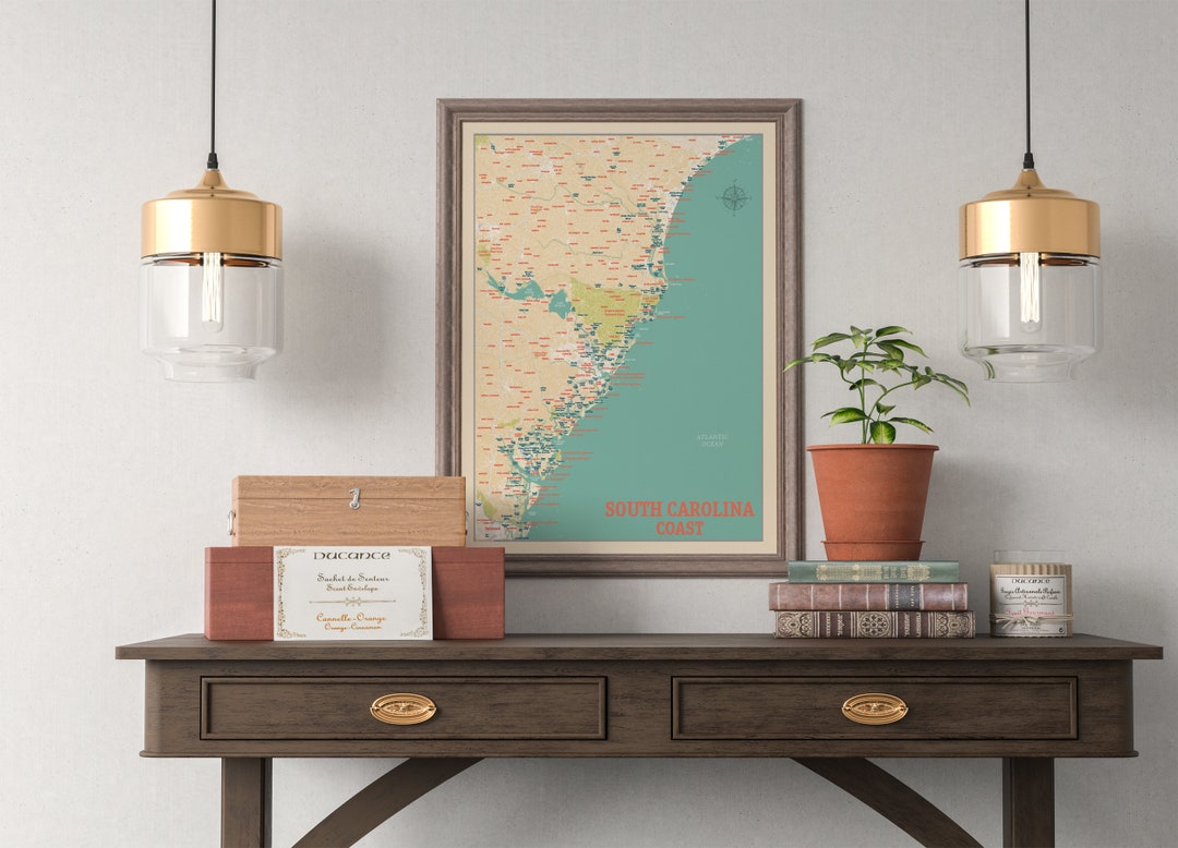 South Carolina Coast Map Print: Retro Beach Poster - Etsy