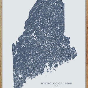 Maine Hydrological Map of Rivers and Lakes, Maine Rivers Poster Map - Etsy