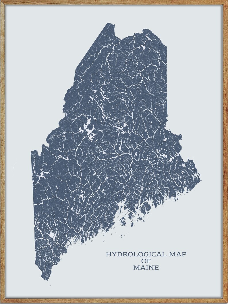 Maine Rivers and Lakes Map: Hydrological Poster - Etsy