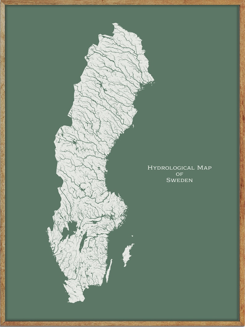 Sweden Hydrological Map of Rivers and Lakes Sweden Map - Etsy