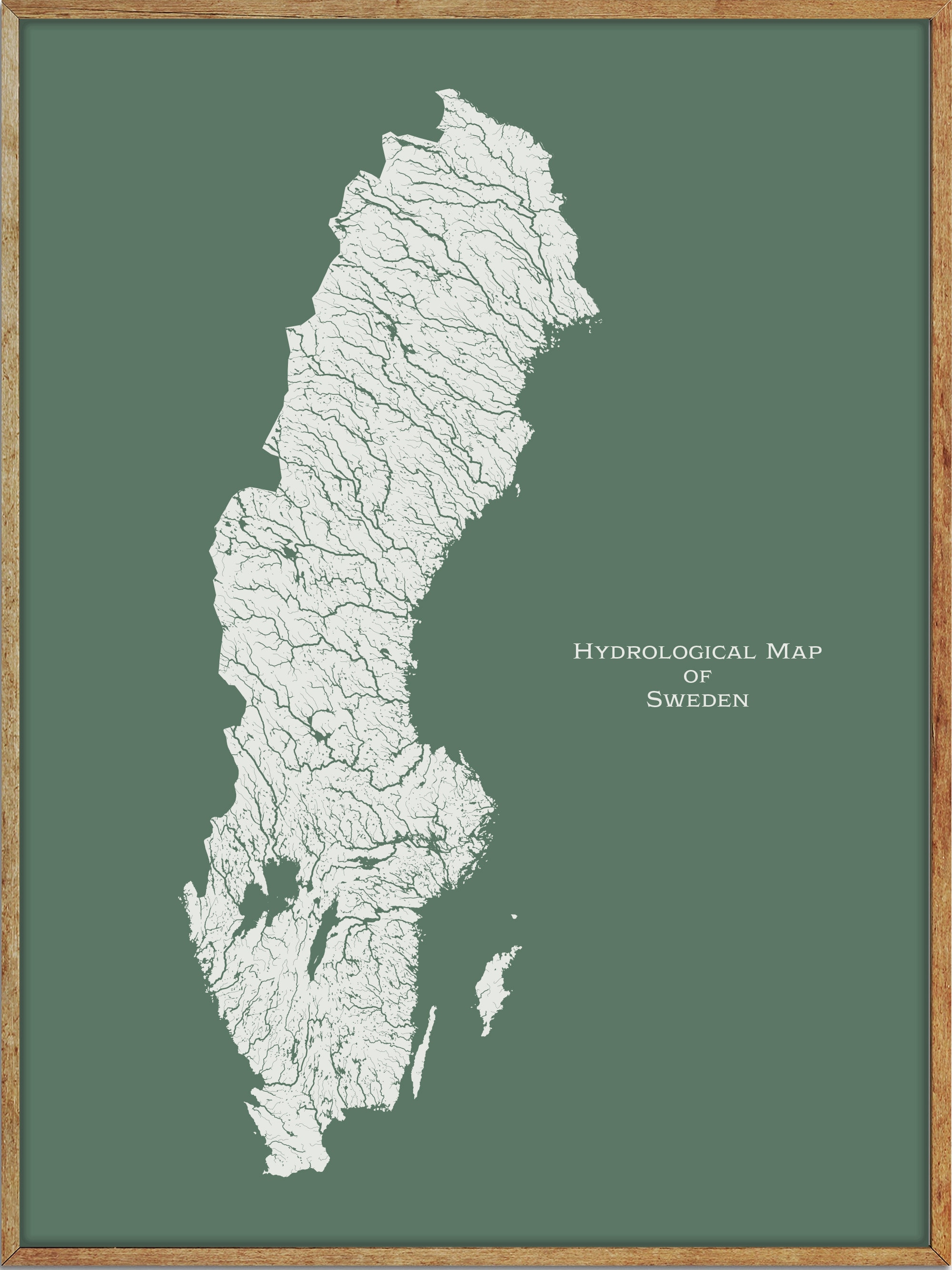 Sweden Hydrological Map of Rivers and Lakes Sweden Map | Etsy