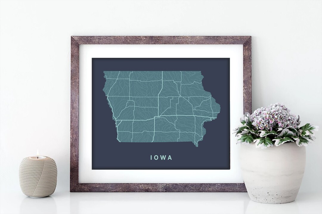 Iowa State Map Print - Wall Art - Iowa Print - Etsy